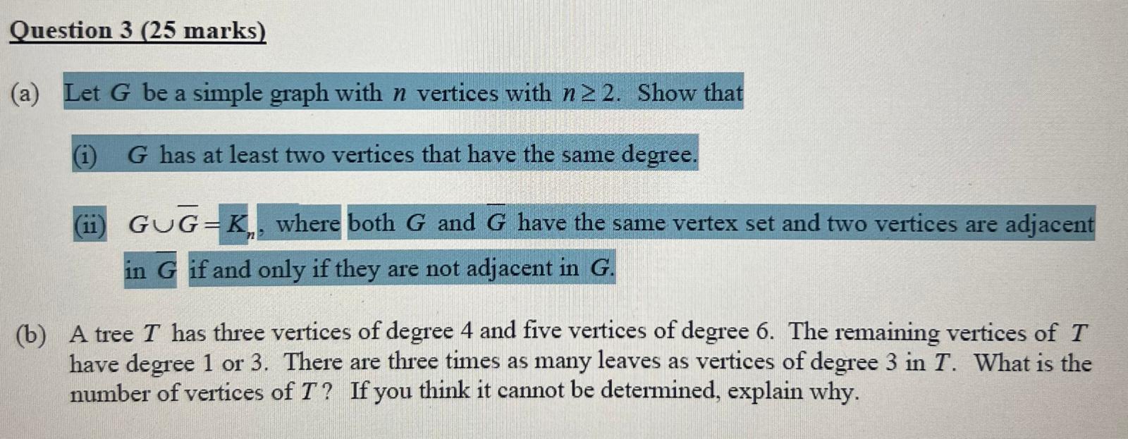 Solved Let G be ﻿a simple graph with n ﻿vertices with n≥2. | Chegg.com