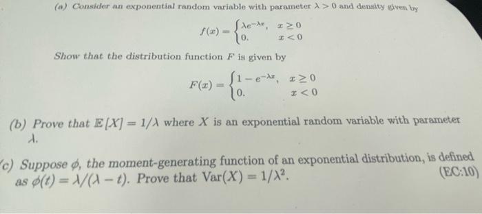 Solved (a) Consider an exponential random variable with | Chegg.com