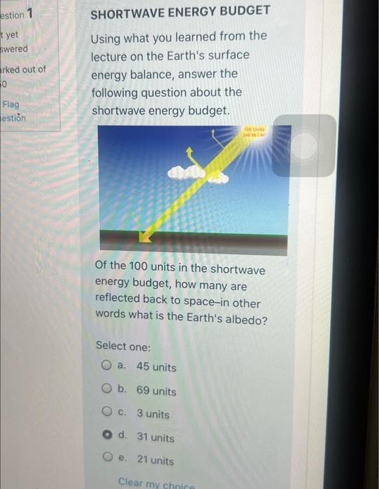 Solved SHORTWAVE ENERGY BUDGET Using what you learned from | Chegg.com