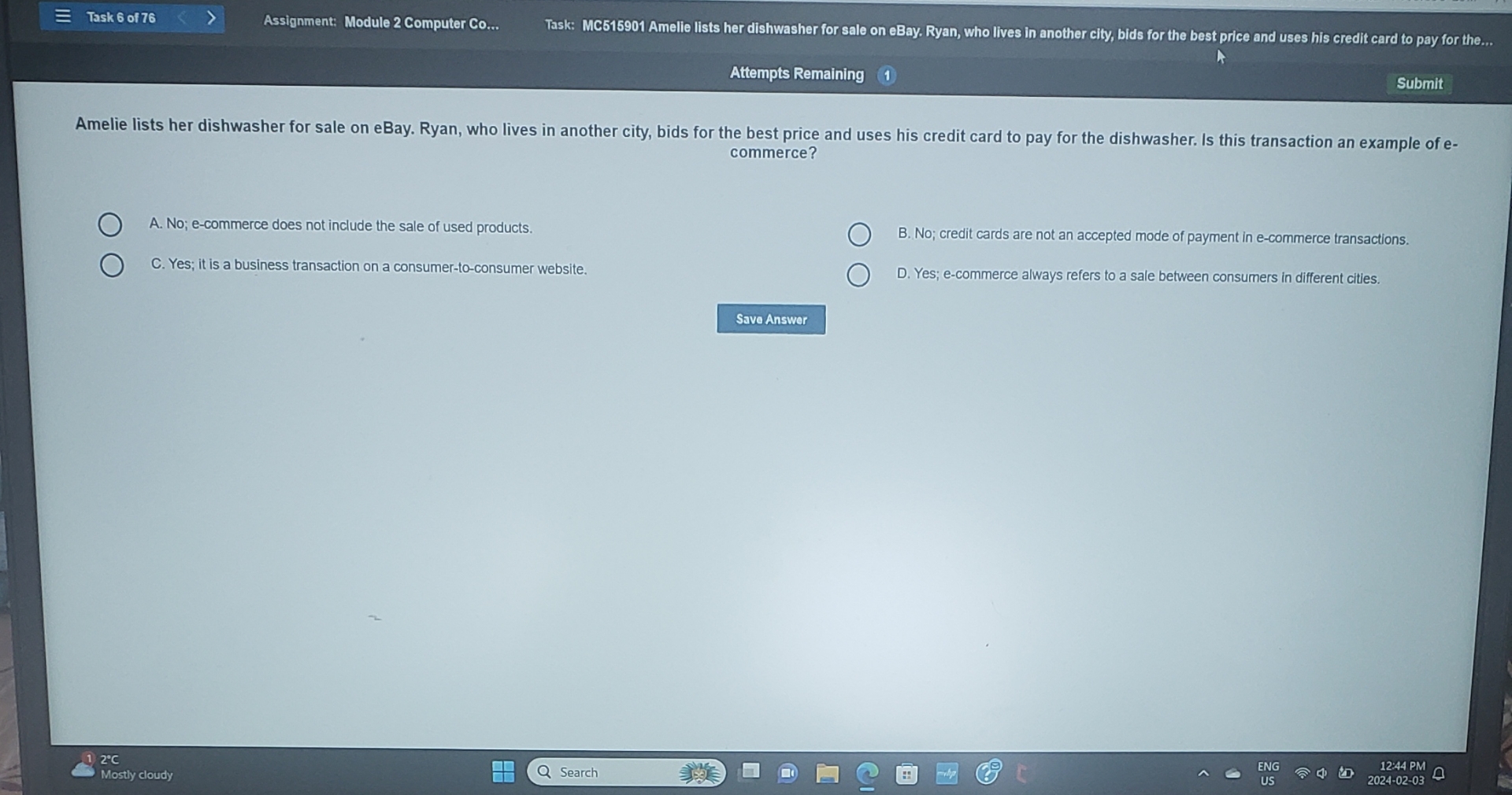 Solved Task 6 ﻿of 76Assignment: Module 2 ﻿Computer | Chegg.com