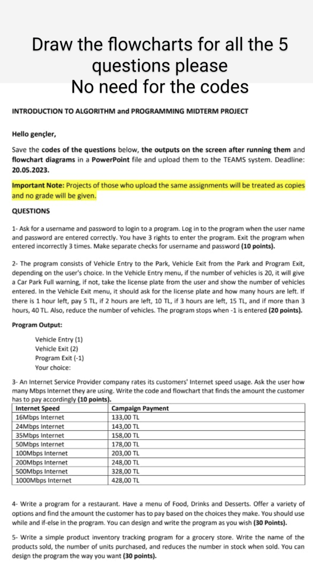 Solved Draw the flowcharts for all the 5 ﻿questions please. | Chegg.com