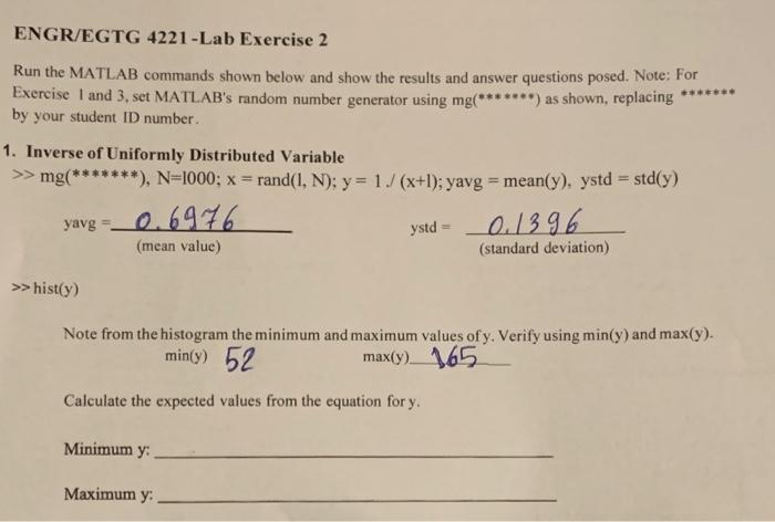 Solved ENGR/EGTG 4221-Lab Exercise 2 Run the MATLAB commands | Chegg.com