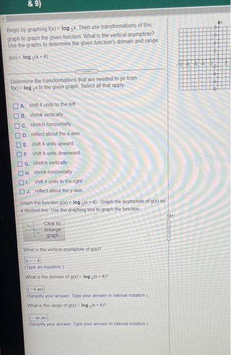 Solved &9) Begin by graphing fx)= 10g 3x Then use | Chegg.com