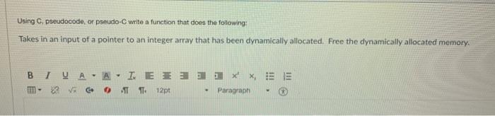 Solved Using C. pseudocode, or pseudo-C write a function | Chegg.com