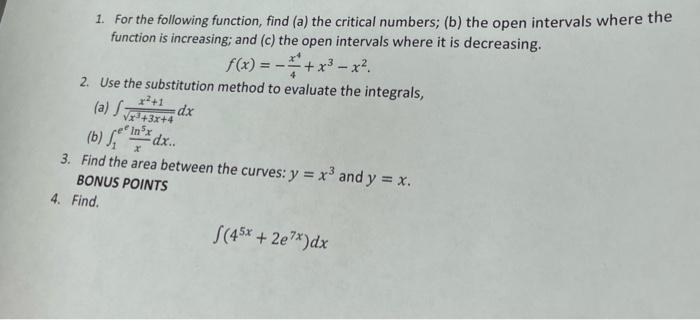 Solved 1. For the following function, find (a) the critical | Chegg.com