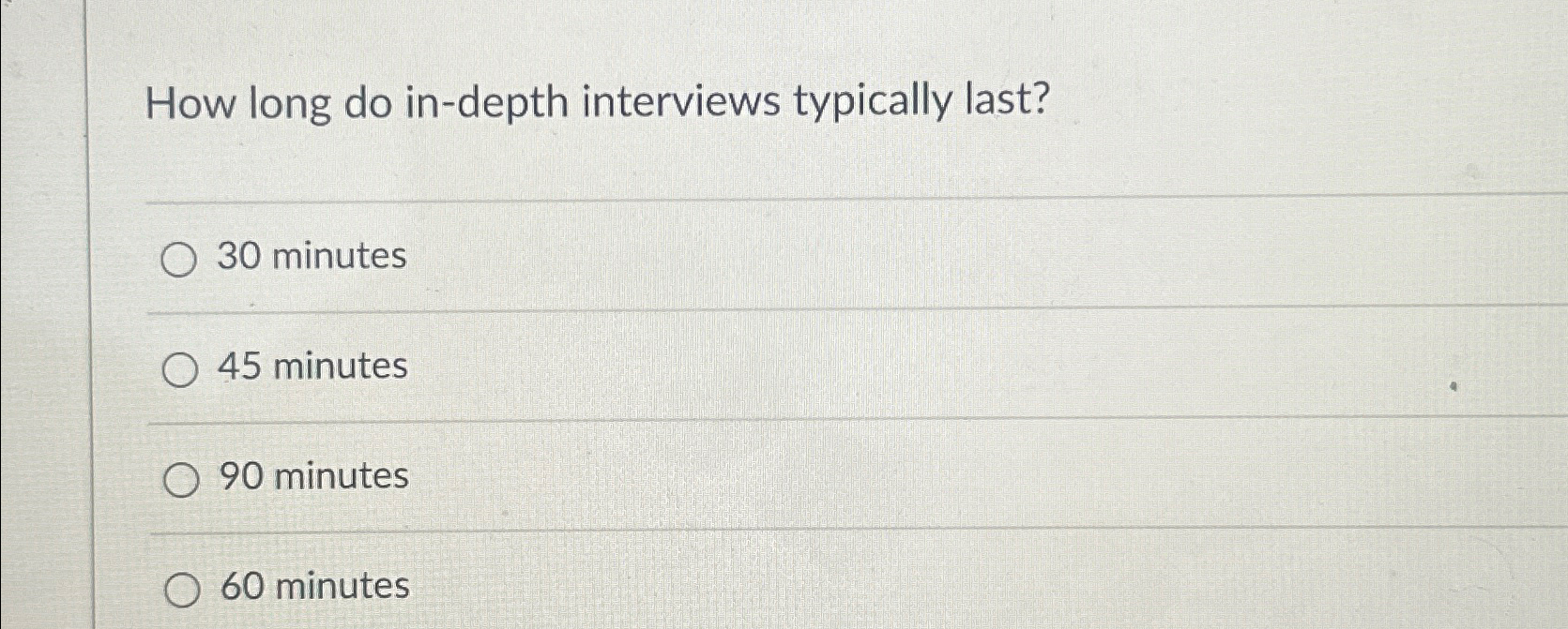 Solved How long do in-depth interviews typically last?30 | Chegg.com