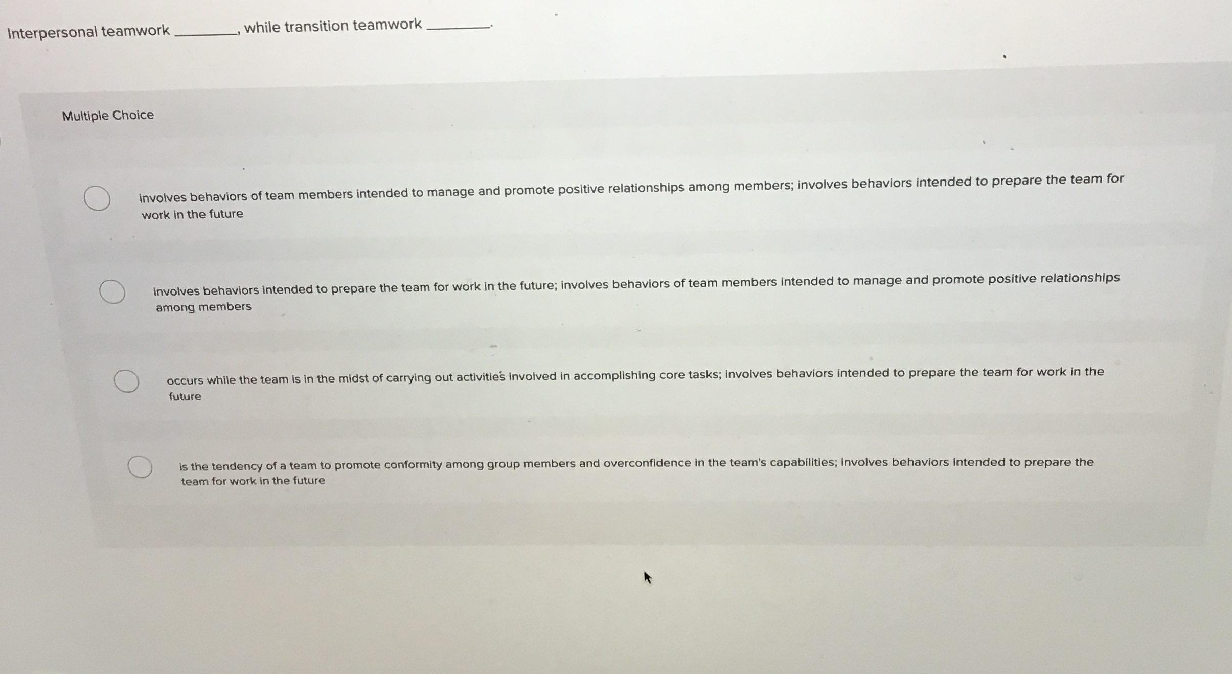 Solved Interpersonal teamworkwhile transition | Chegg.com