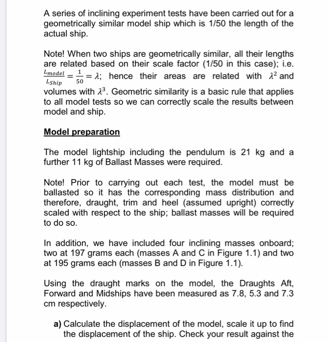 A series of inclining experiment tests have been | Chegg.com