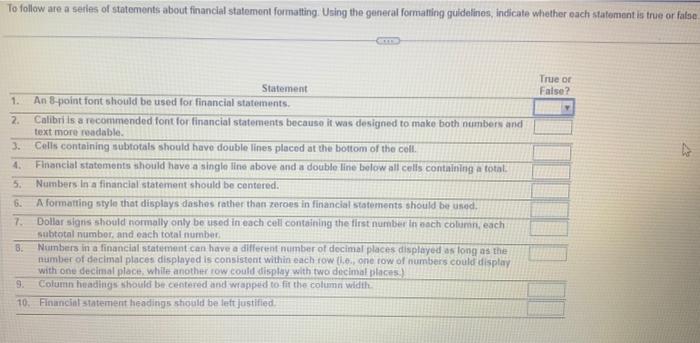 Solved To follow are a serles of statements about financial | Chegg.com