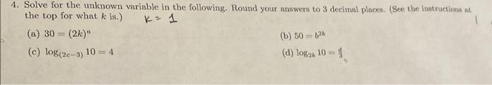 Solved 4. Solve for the unknown variable in the following. | Chegg.com