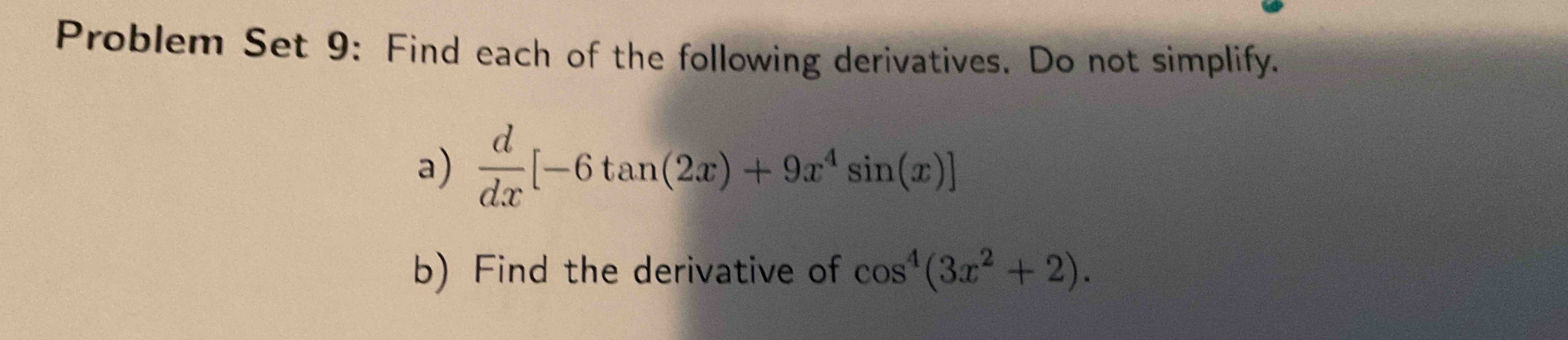 Solved Problem Set 9: Find each of the following | Chegg.com