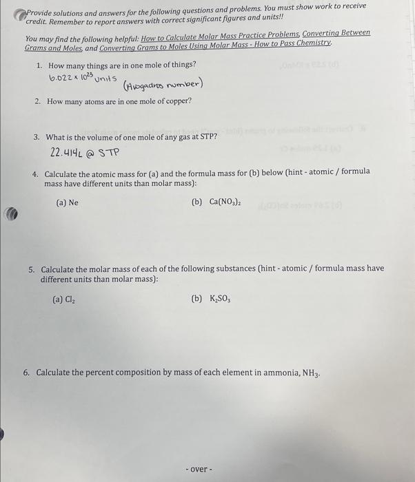 Solved Provide solutions and answers for the following | Chegg.com