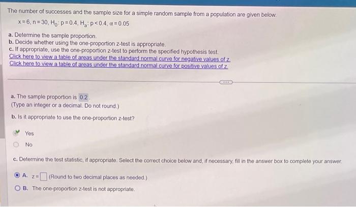 Solved The number of successes and the sample size for a | Chegg.com