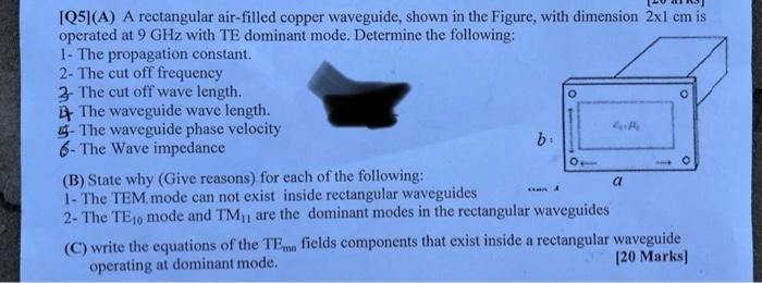 Solved [Q5](A) A rectangular air-filled copper waveguide, | Chegg.com