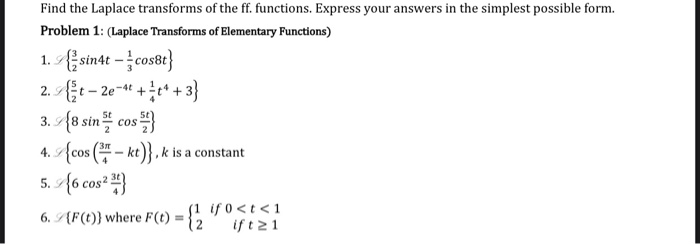 Solved Find the Laplace transforms of the ff. functions. | Chegg.com