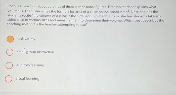 Solved Joshua is learning about volumes of three-dimensional | Chegg.com
