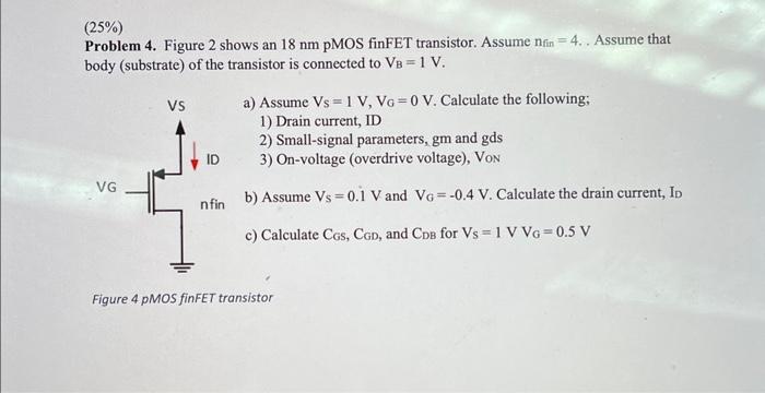 Solved (25%) Problem 4. Figure 2 shows an 18 nm pMOS finFET | Chegg.com
