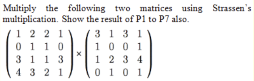 Solved Multiply the following two matrices using Strassen's | Chegg.com