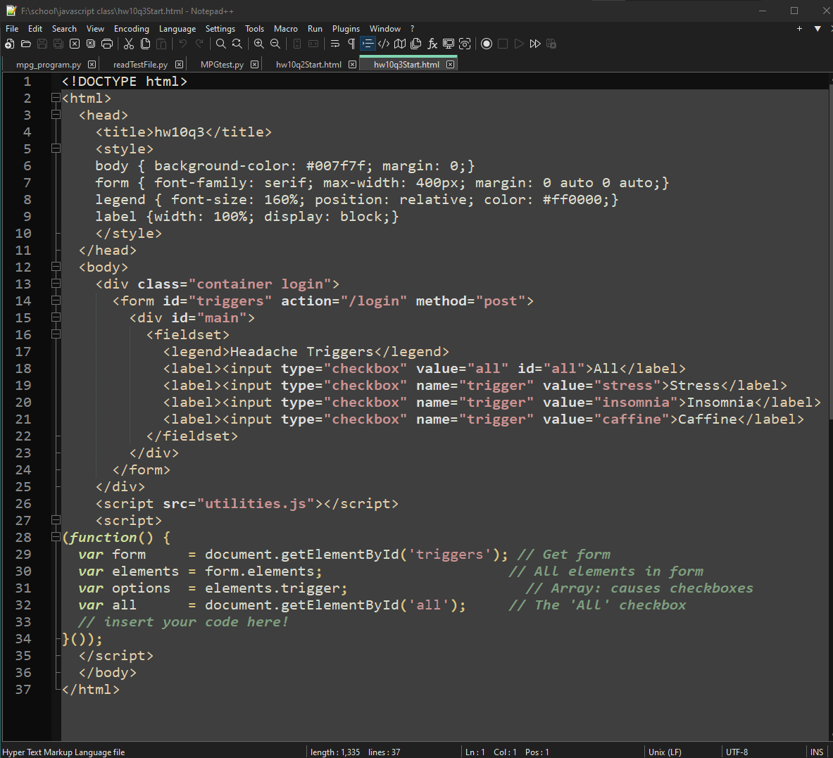 Solved The supplied hw10q3Start.html provides a starting | Chegg.com