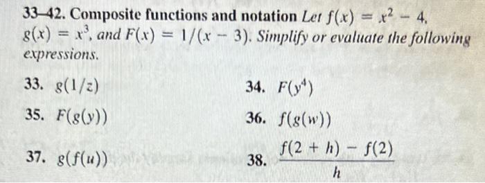 Solved 33-42. Composite functions and notation Let | Chegg.com