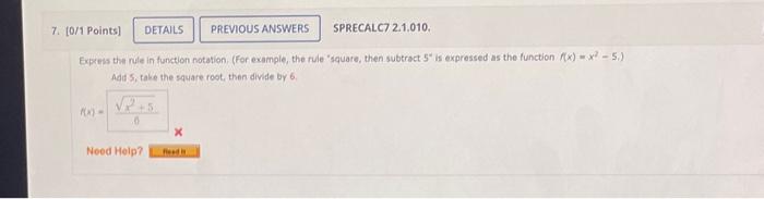 Solved Express the rule in function notation, (for example, | Chegg.com