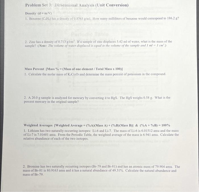 Solved Problem Set 3: Dirrensional Analysis (Unit | Chegg.com