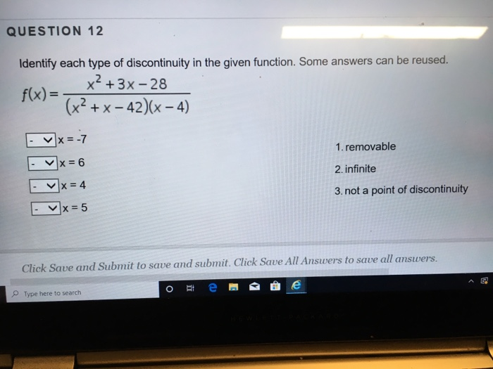 Solved QUESTION 12 Identify each type of discontinuity in | Chegg.com