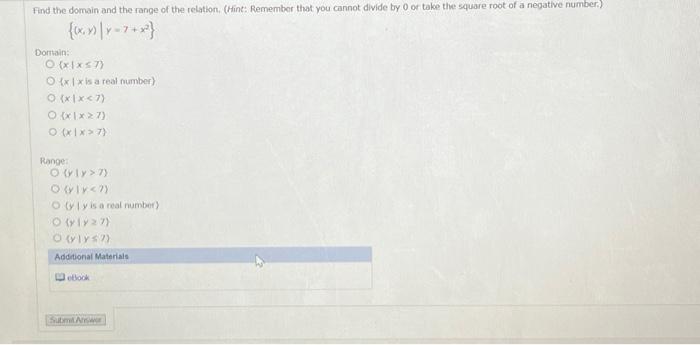 Solved Find the domain and the range of the relation, (Hint: | Chegg.com