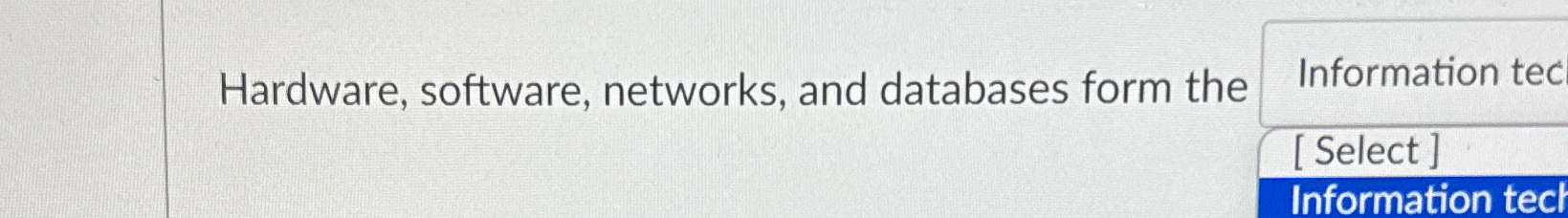 Solved Hardware, software, networks, and databases form the | Chegg.com