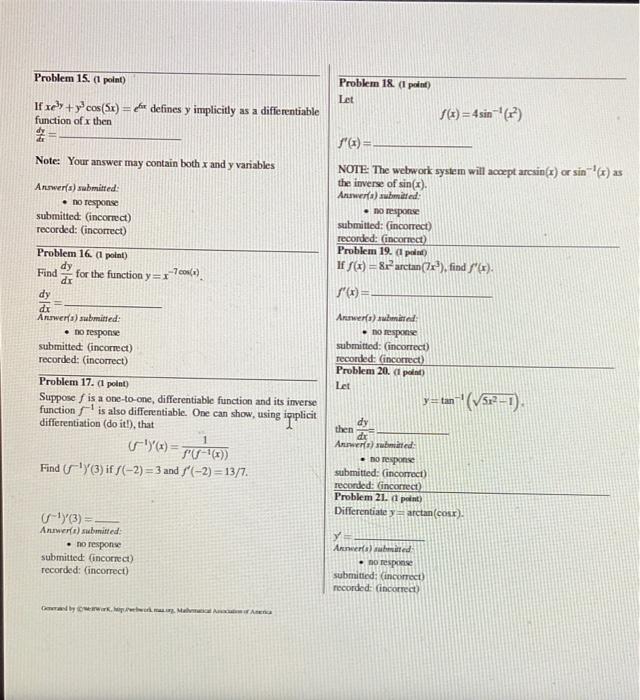 Solved Problem 1. (1 polnt) The limit limh→0hln(e+h)−1 | Chegg.com
