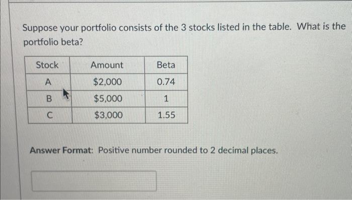 Solved Suppose Your Portfolio Consists Of The 3 Stocks