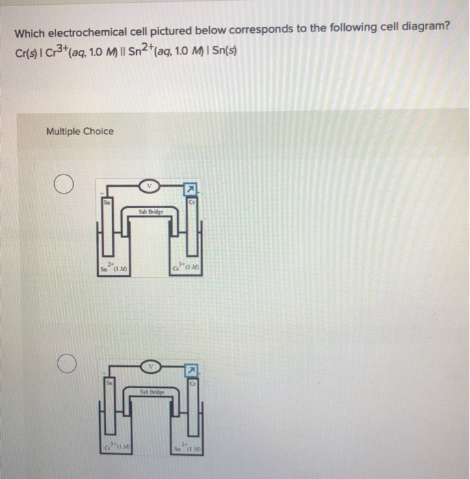 Solved Which electrochemical cell pictured below corresponds | Chegg.com