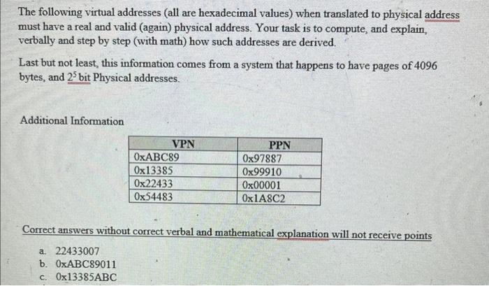 Solved The Following Virtual Addresses All Are Hexadeci 4016