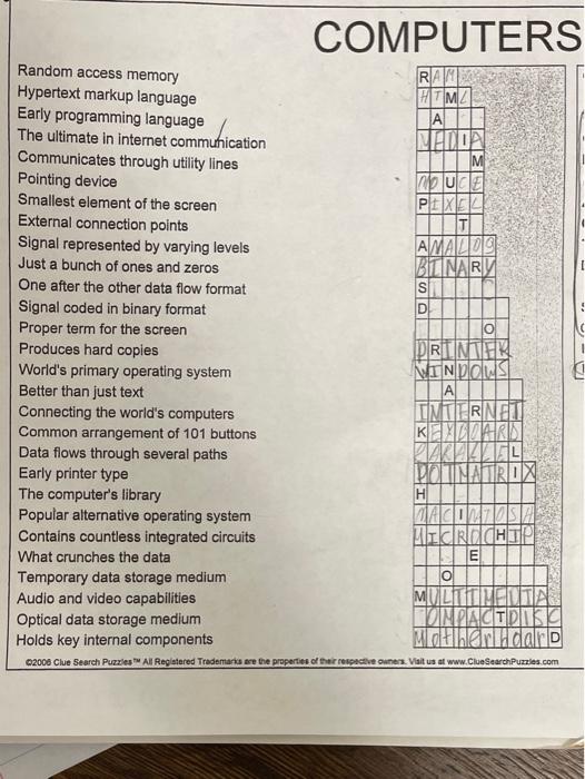 Solved COMPUTERS RAM 1 Random access memory Hypertext markup | Chegg.com