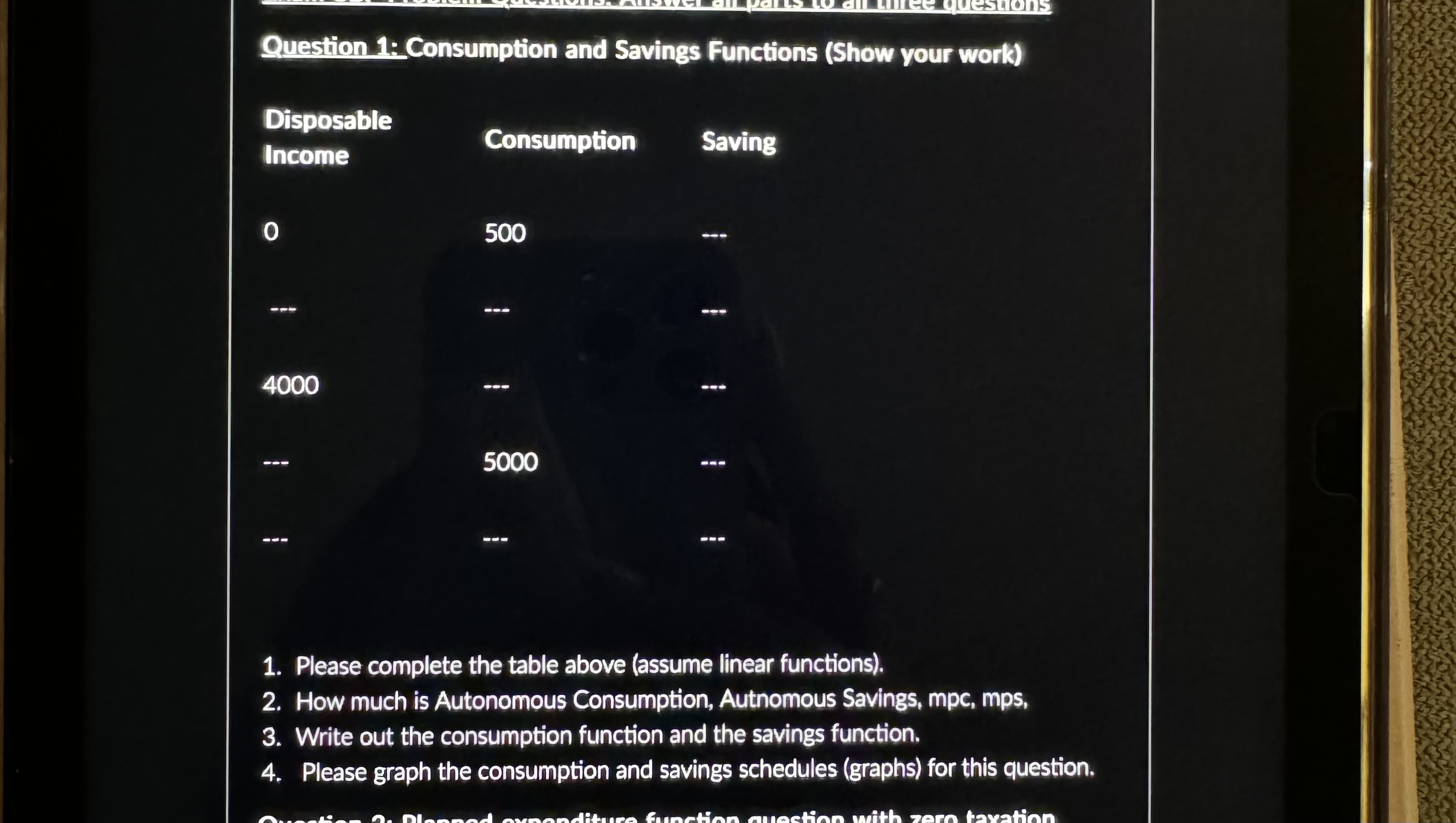 Solved Question 1: Consumption and Savings Functions (Show | Chegg.com