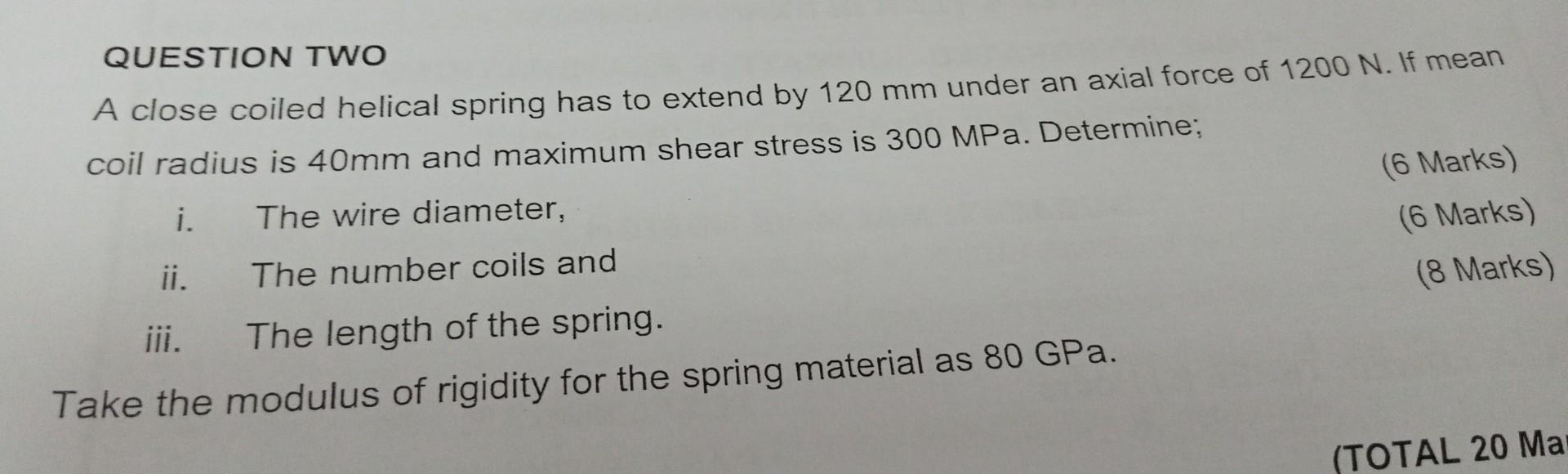 Solved QUESTION TWO A close coiled helical spring has to | Chegg.com