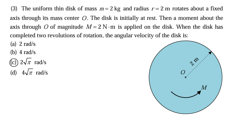Solved (3) ﻿The uniform thin disk of mass m=2kg ﻿and radius | Chegg.com