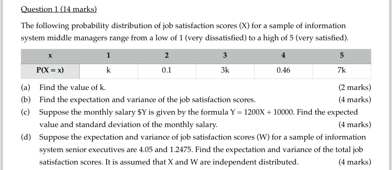 Solved Question 1 (14 ﻿marks)The following probability | Chegg.com
