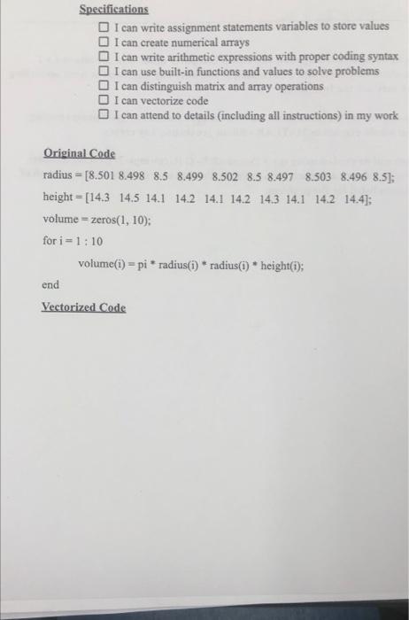 Solved Specifications I Can Write Assignment Statements