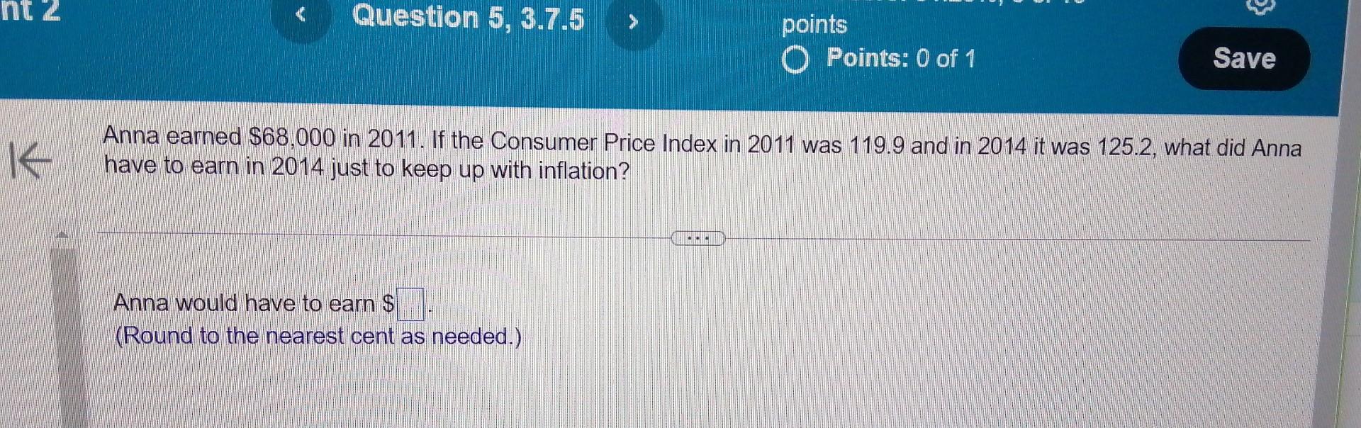 Solved Anna earned $68,000 in 2011 . If the Consumer Price | Chegg.com
