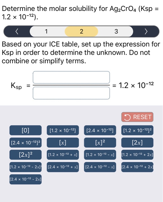Solved Determine the molar solubility for Ag2Cr04 (Ksp = 1.2 | Chegg.com