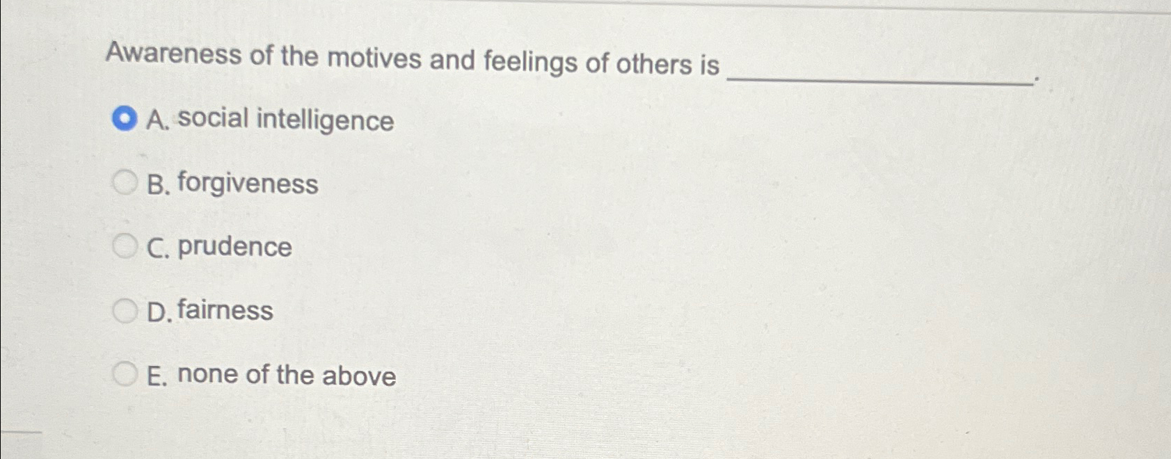Solved Awareness of the motives and feelings of others isA. | Chegg.com