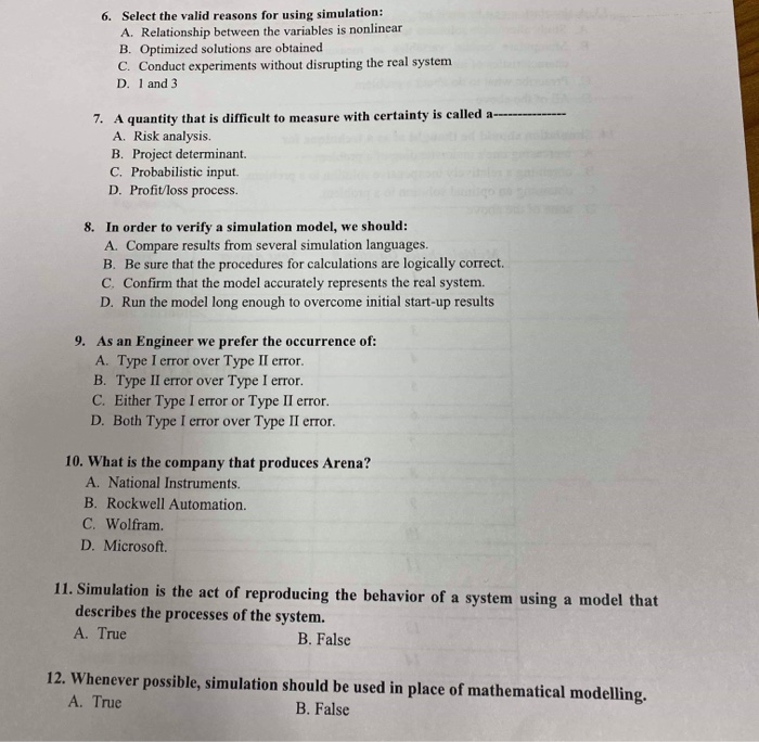 Solved 6 Select The Valid Reasons For Using Simulation A 2085