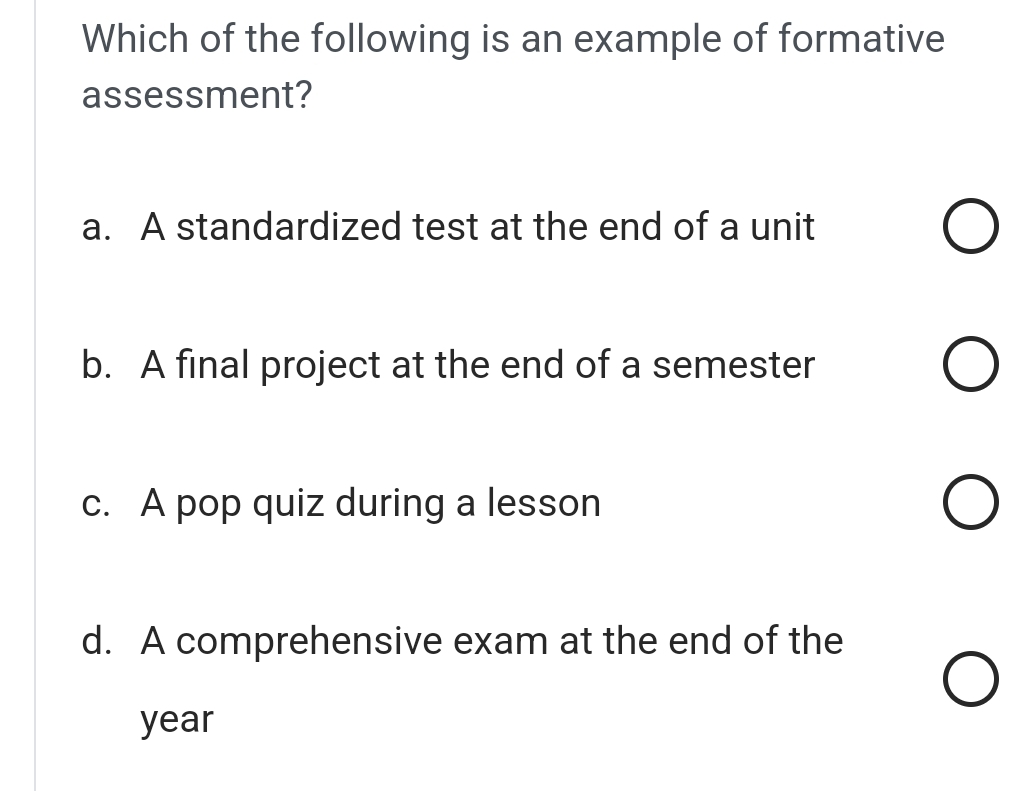 Solved Which of the following is an example of formative | Chegg.com