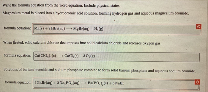Solved Write the formula equation from the word equation. | Chegg.com