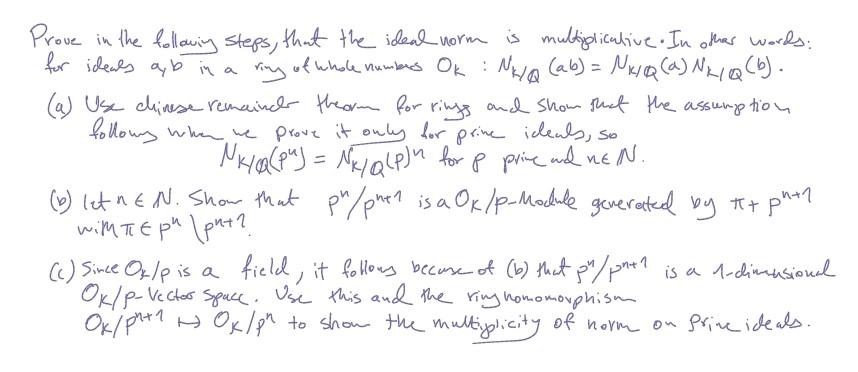 Prove in the followin steps, that the ideal norm is | Chegg.com