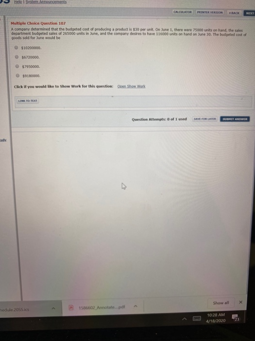 Solved JS Help System Announcements CALCULATOR PRINTER | Chegg.com