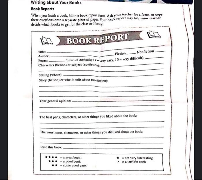 Writing about Your Books Book Reports When you finish | Chegg.com