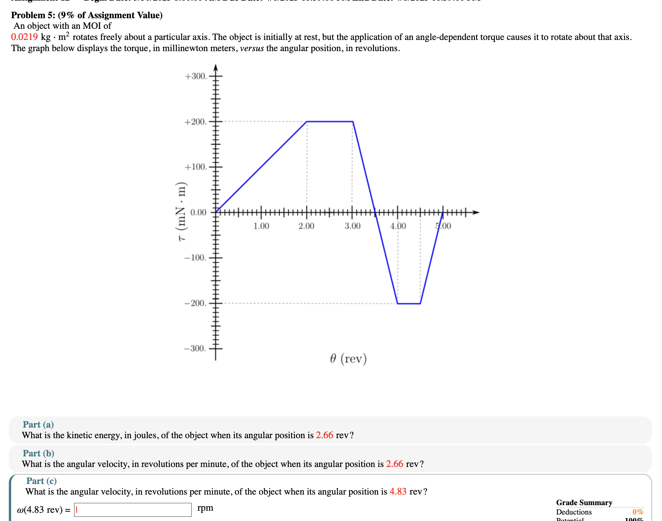 Problem 5: (9% ﻿of Assignment Value)An object with an | Chegg.com