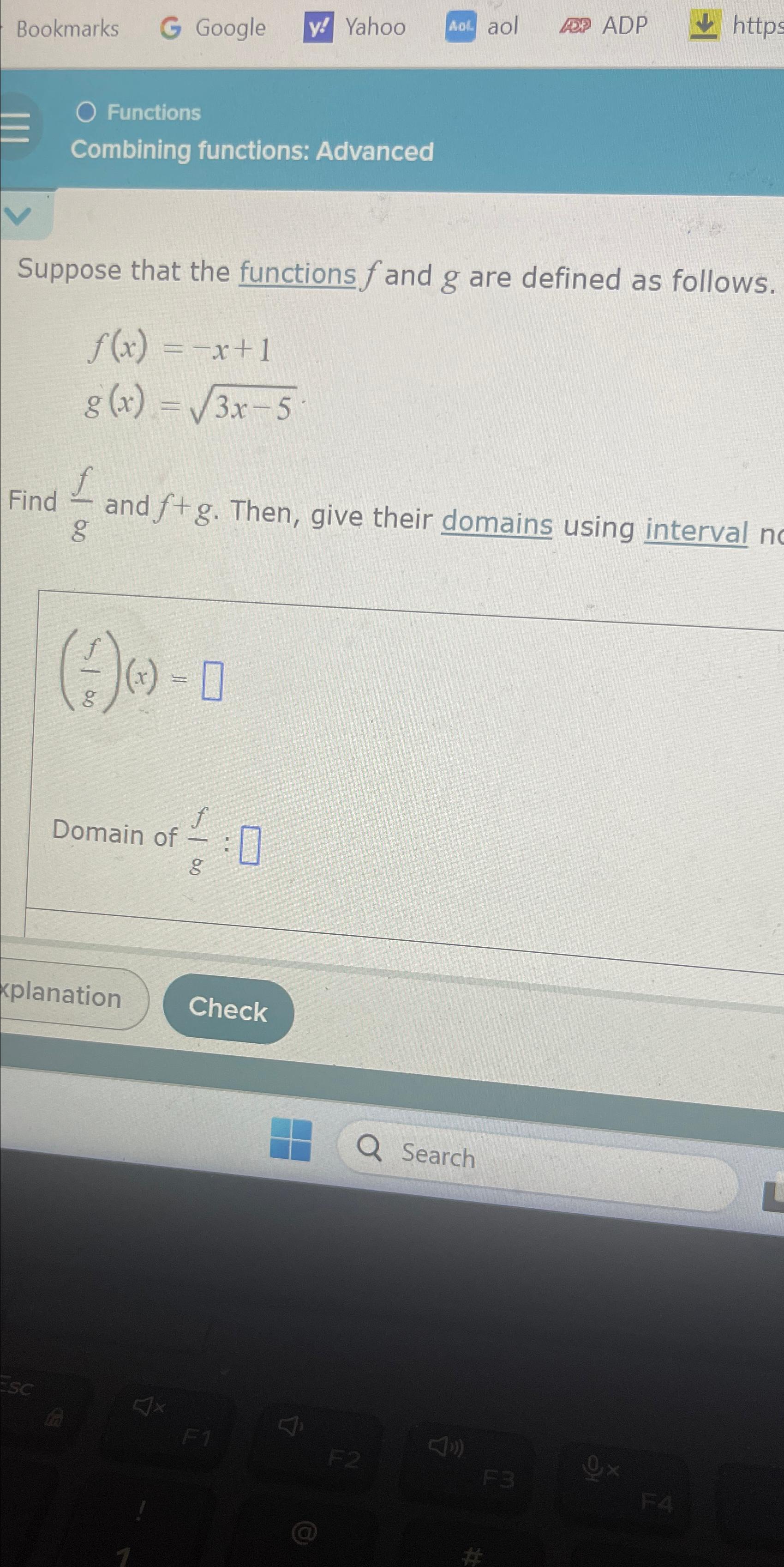 Solved BookmarksGoogleYahooaolADPhttpsFunctionsCombining | Chegg.com